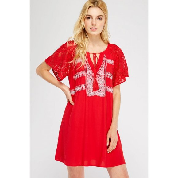 entro | Dresses | Entro Lace Embroidered Mini Dress Red | Poshmark